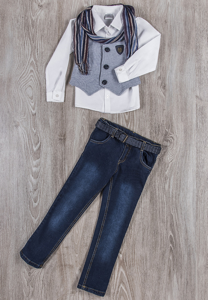 Комплект одежды Мальчики Cascatto Вечерний/праздничный брючный, с жилетом темно-синий, белый ...