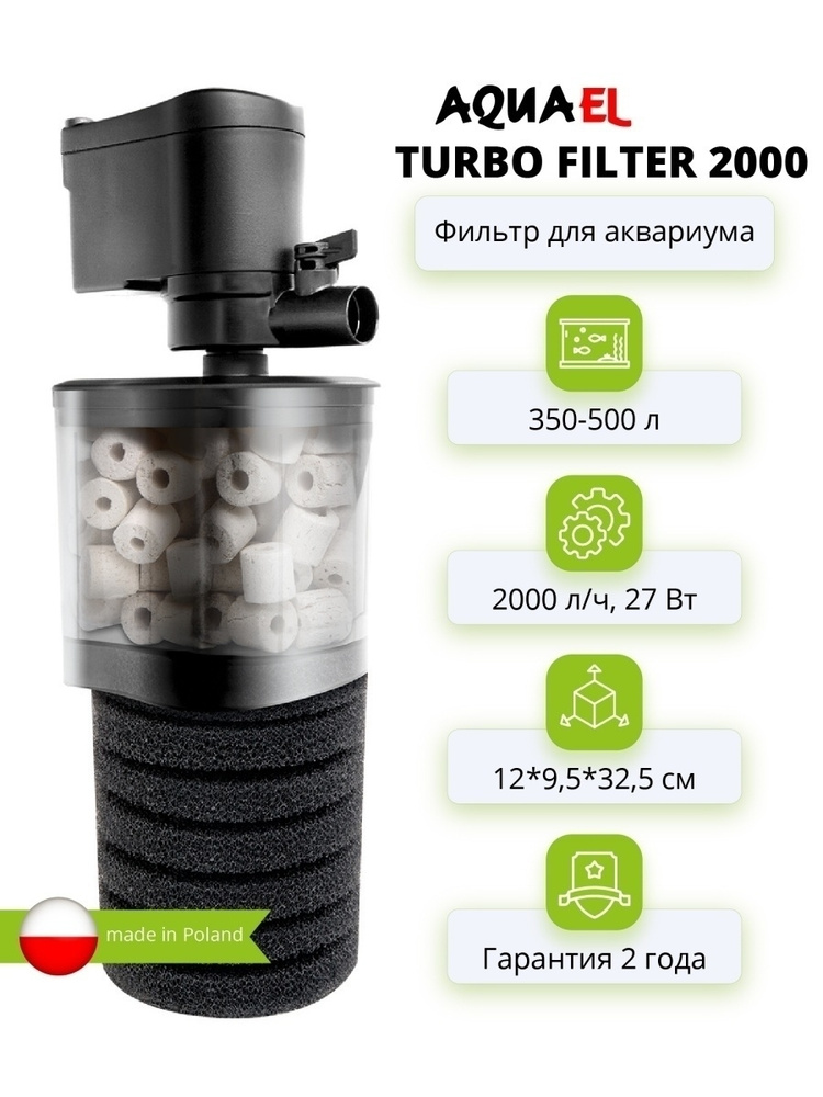 Внутренний фильтр AQUAEL TURBO FILTER 2000 для аквариума 350 - 500 л ...