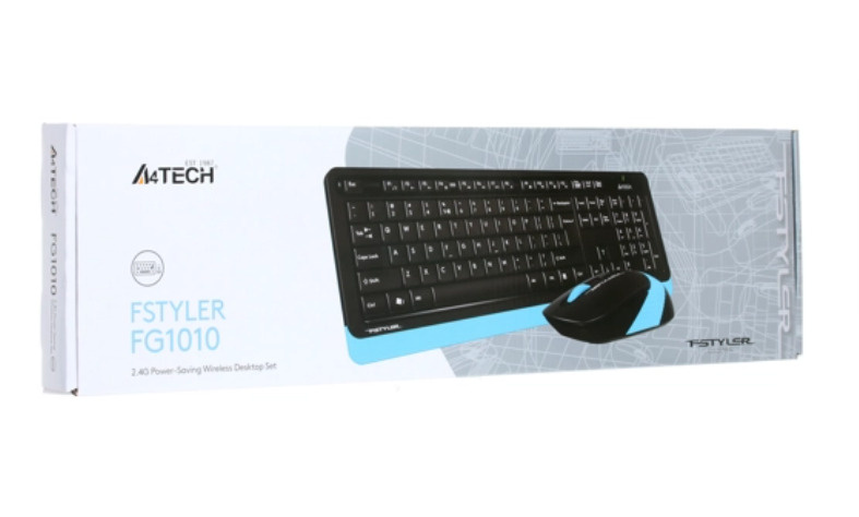 Клавиатура и мышь беспроводная A4Tech Fstyler FG1010 цвет черно-синий, интерфейс USB ...
