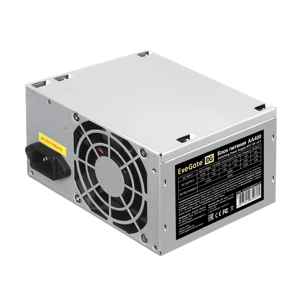 Блок питания 400W ExeGate AA400 (ATX, 8cm fan, 24pin, 4pin, 2xSATA, IDE ...