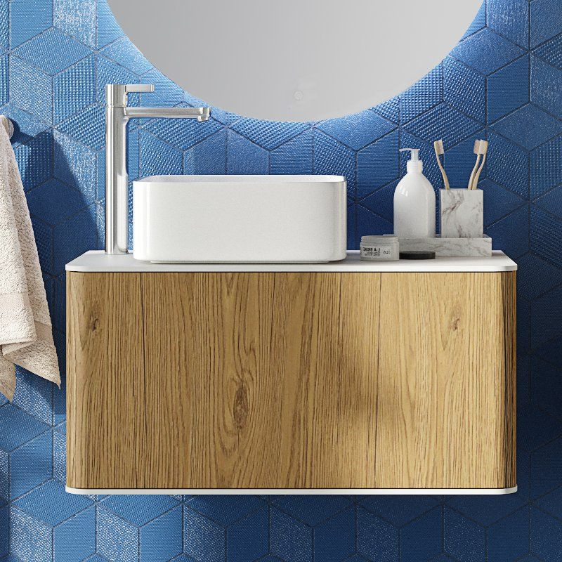 Тумба с раковиной STWORKI Ноттвиль 80 подвесная, 80 см, накладная, с ящиками, белая, из МДФ в ...