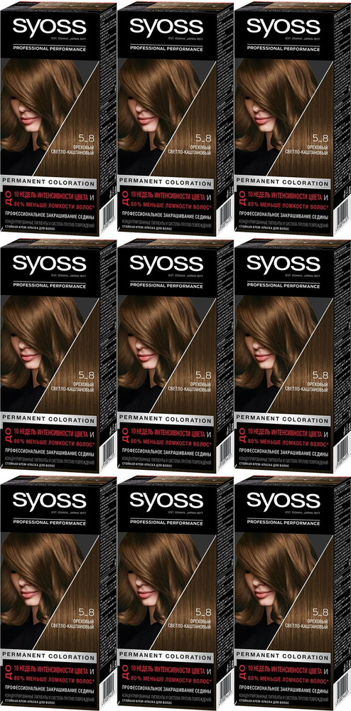 Краска для волос Syoss Permanent Coloration тон 5-8 ореховый светло-каштановый 115 мл, комплект ...