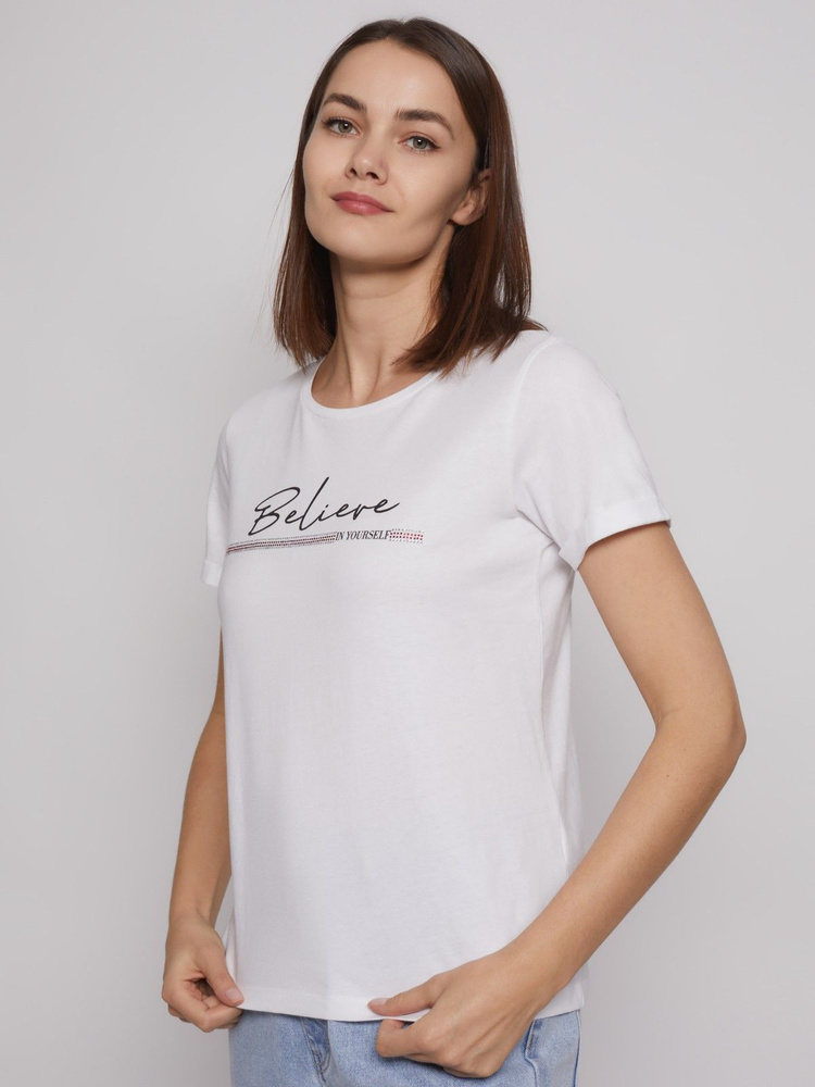 Футболка Женский Zolla белый Короткий, размер 42 Хлопок Повседневный Бангладеш, рост 164-176 ...