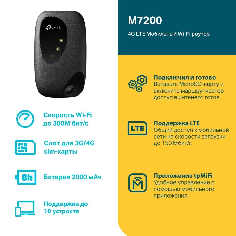 Роутер TP-Link M7200, черный, 2.4 ГГц купить по низкой цене с доставкой ...