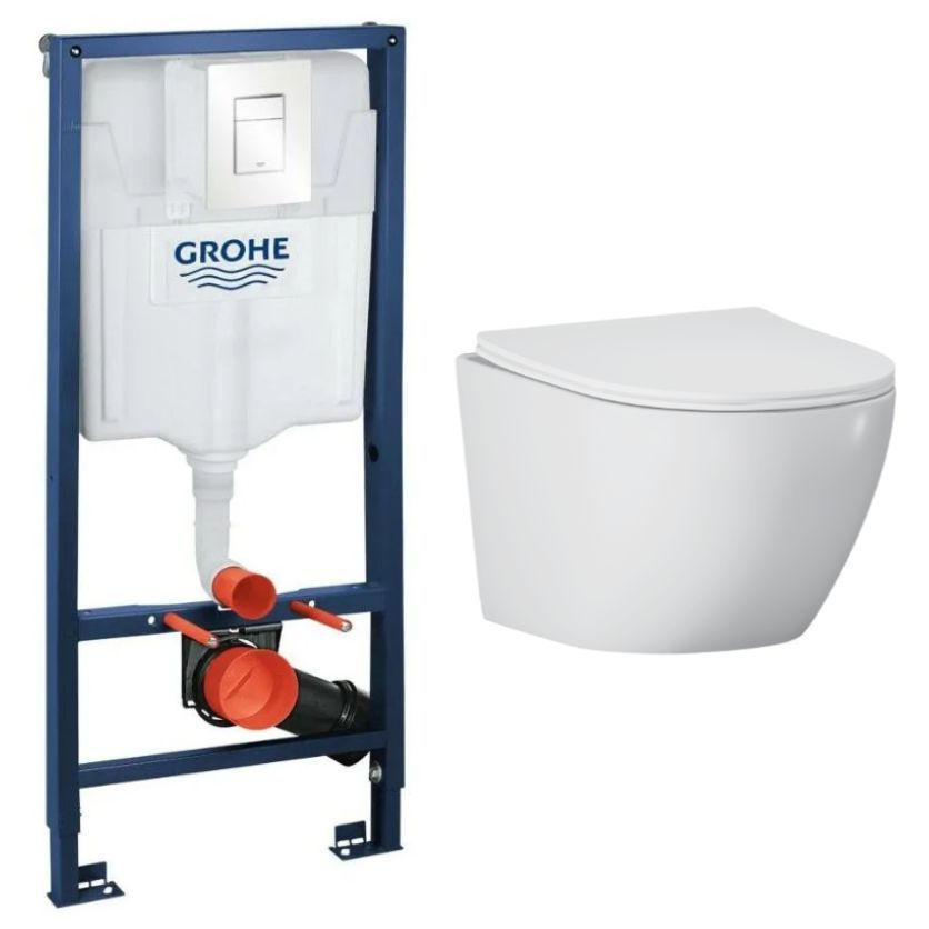 Инсталляция с подвесным унитазом Helmken 35103001 комплект 3 в 1: подвесной безободковый унитаз ...