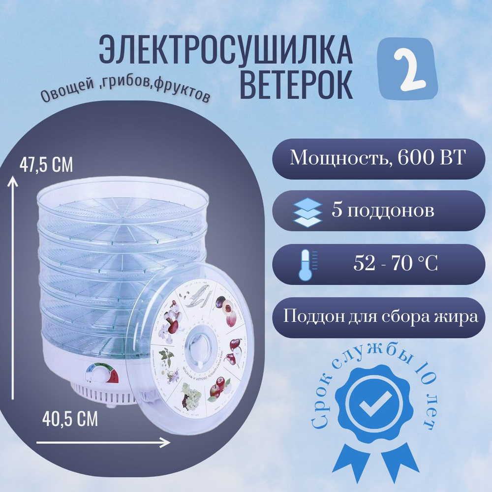Дегидратор Ветерок-2 5 поддонов , прозрачный 5, 600 Вт - купить по ...