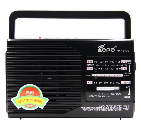 Радиоприемник, MP3 плеер с АКБ Fepe FP-1372U (USB, TF) FM, AM, SW ...