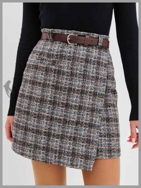 Юбка Женский MAXADORRE серый Текстиль с запахом, размер 50 Молния, Ремешок Мини Пояс/ремень ...