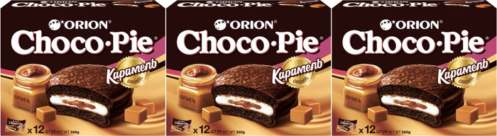 Печенье бисквитное Orion Choco Pie Dark Caramel комплект 3 упаковки
