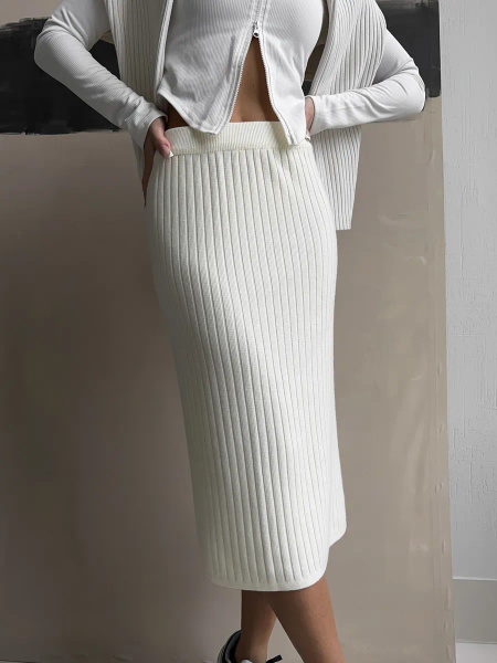 Юбка Женский MOOCIE абрикосовый Трикотаж карандаш, размер 44, 46 Без застежки Миди Бант, Разрезы ...