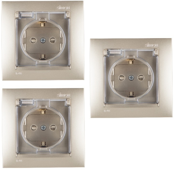 Simon 15 Шампань Розетка с заземлением, со шторками, с крышкой, IP44 ...