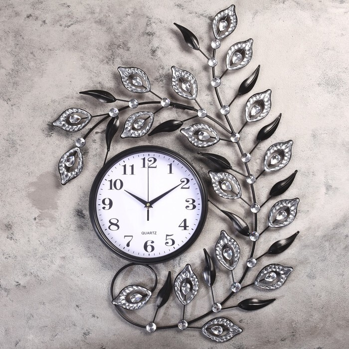 Quartz, Часы настенные, серия: Ажур, "Веточка с лепестками", плавный ...