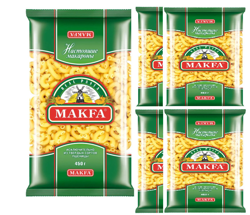 МАКФА Рожки 400гр*5 шт./MAKFA - купить с доставкой по выгодным ценам в интернет-магазине OZON ...