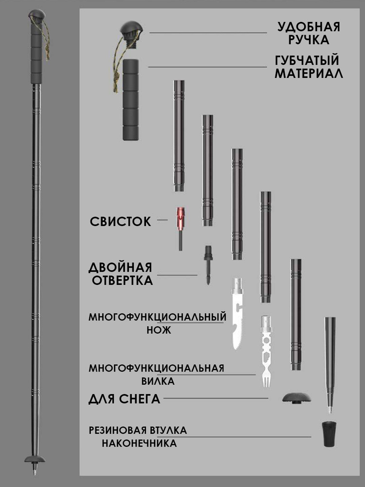 многофункциональная тактическая туристическая палка трость, складной ...