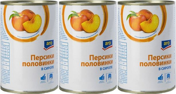 Персики Aro половинки в сиропе, комплект: 3 упаковки по 420 г - купить ...