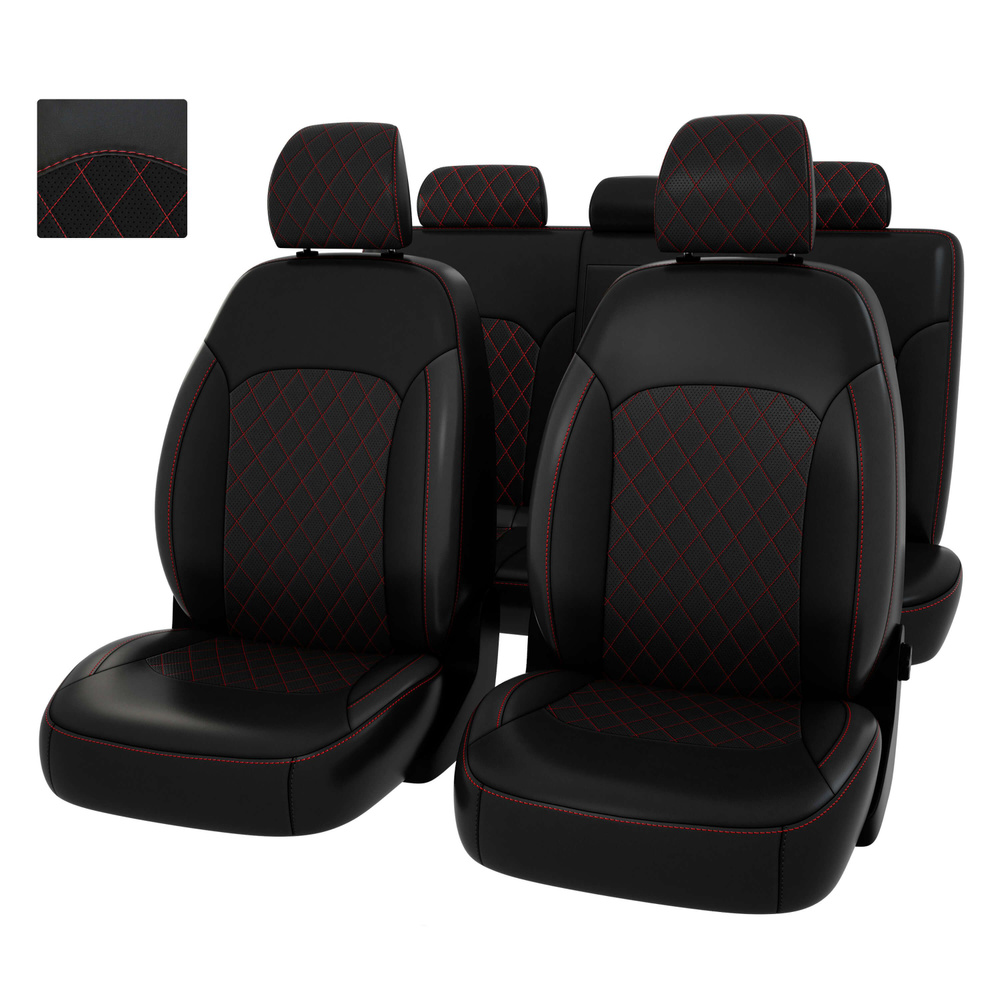 Чехлы в машину PSV для Toyota Rav4 V 2018-> РОМБ/отстрочка красная ...