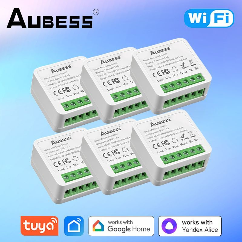 Контроллер Wi Fi реле Aubess Tuya 16А 2 канала для проходного выключателя работает с Яндекс