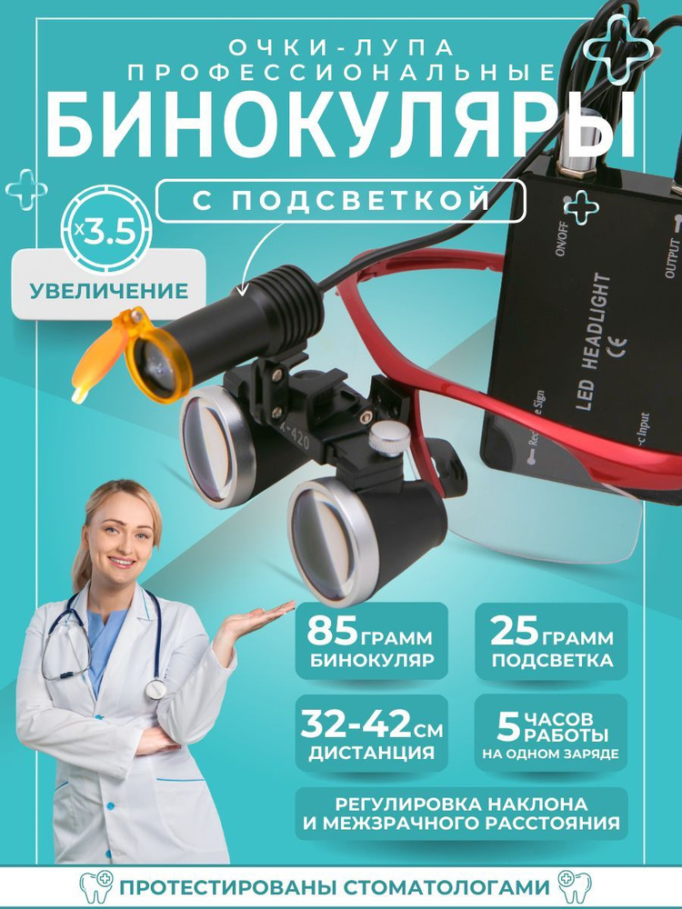Лупа очки бинокулярные c подсветкой для стоматолога/ювелира - купить с ...