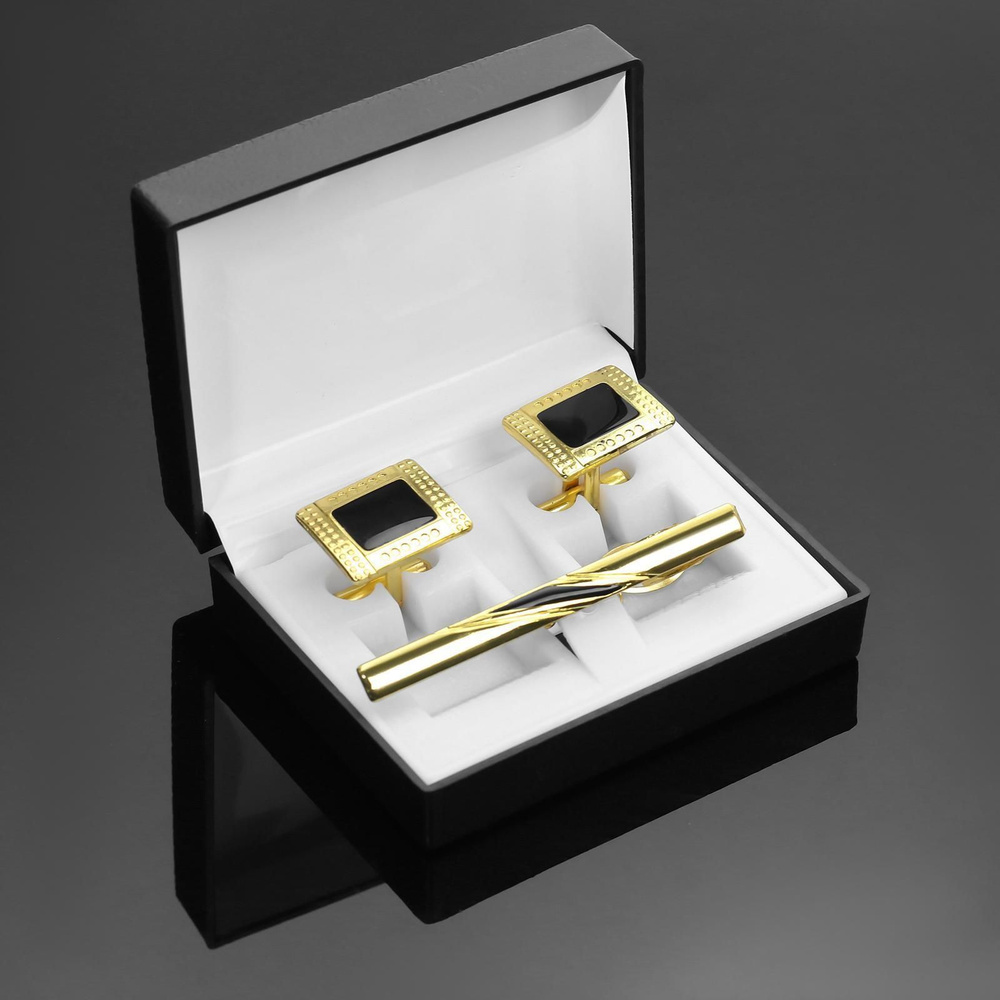 Набор мужской "Запонки + Зажим для галстука" точечный рисунок ...