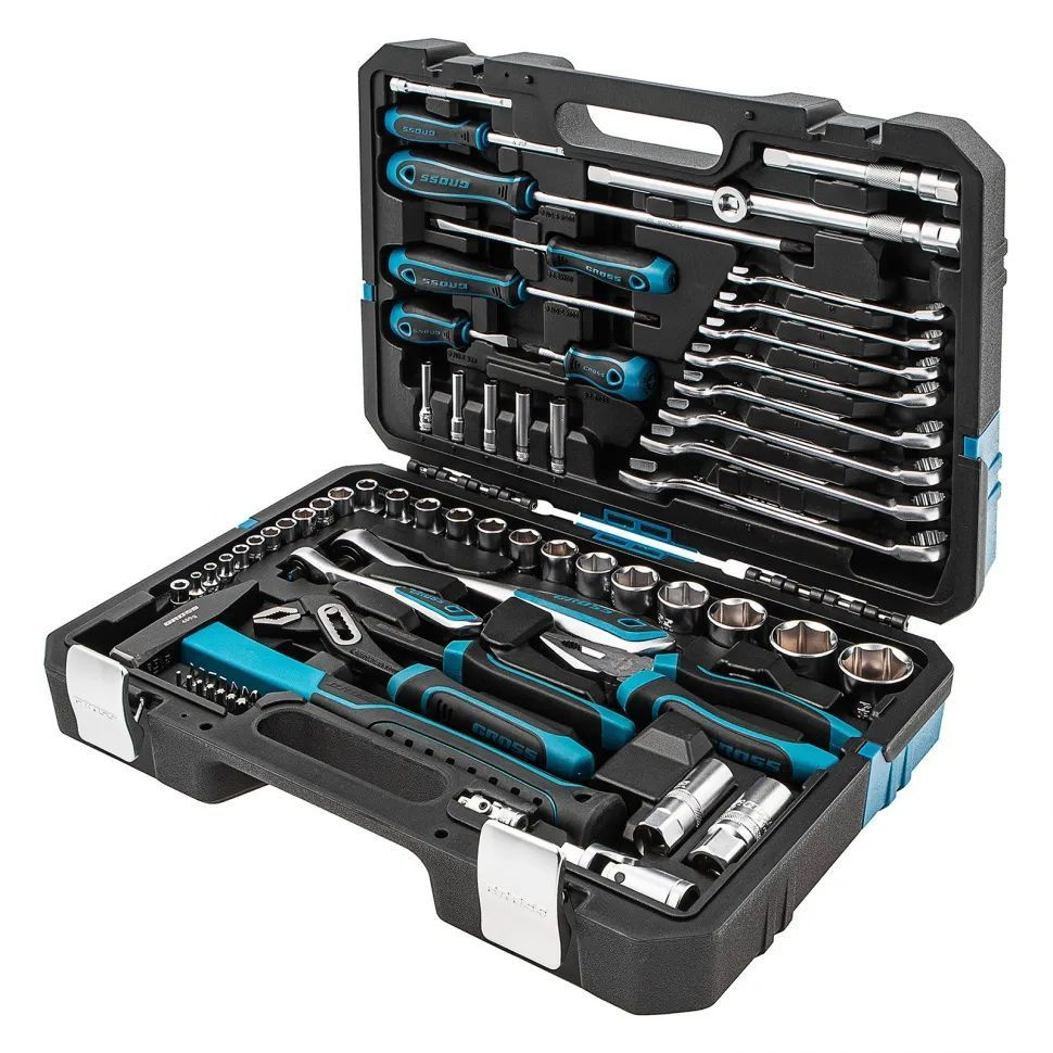 Набор инструментов с трещоткой Gross + кейс (120 зубьев,1/4", 1/2", CrV ...