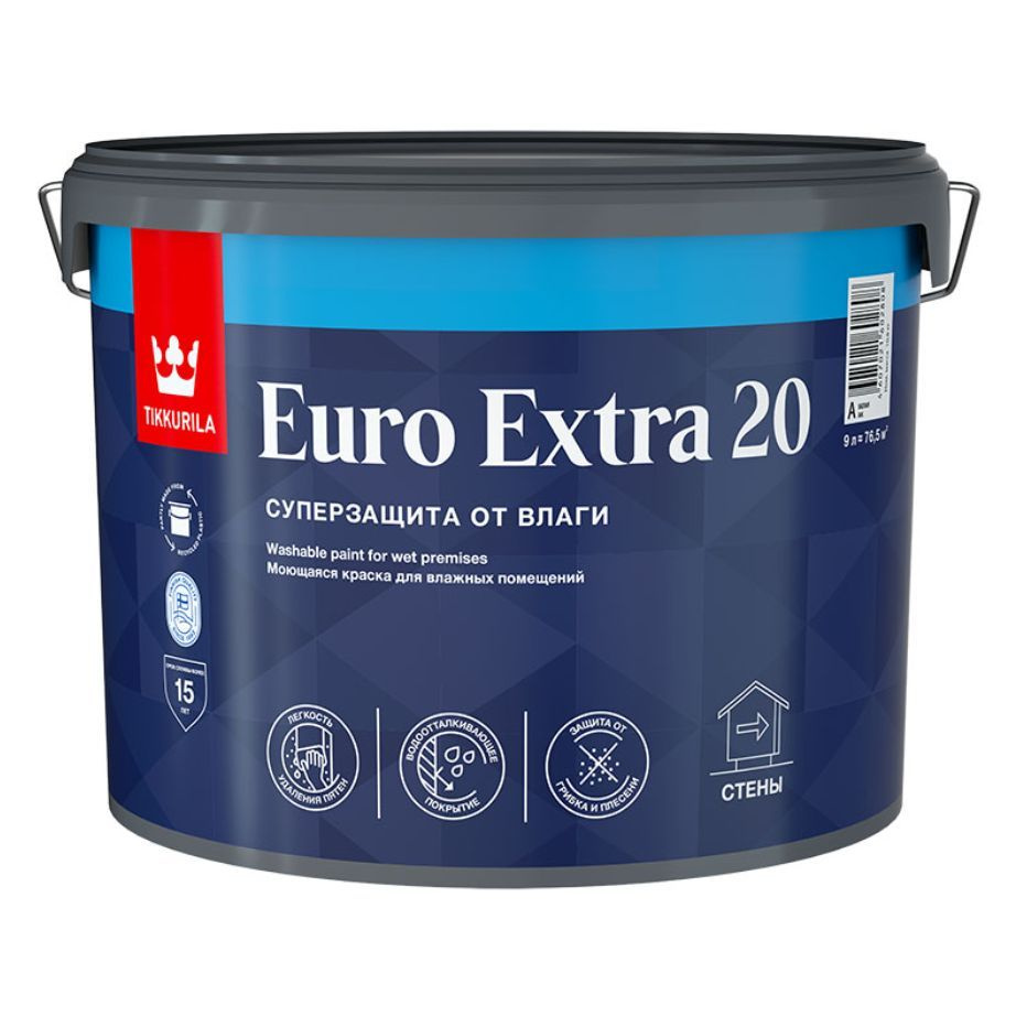 Краска Tikkurila EURO EXTRA 20_A Гладкая, Акриловая, Полуматовое ...