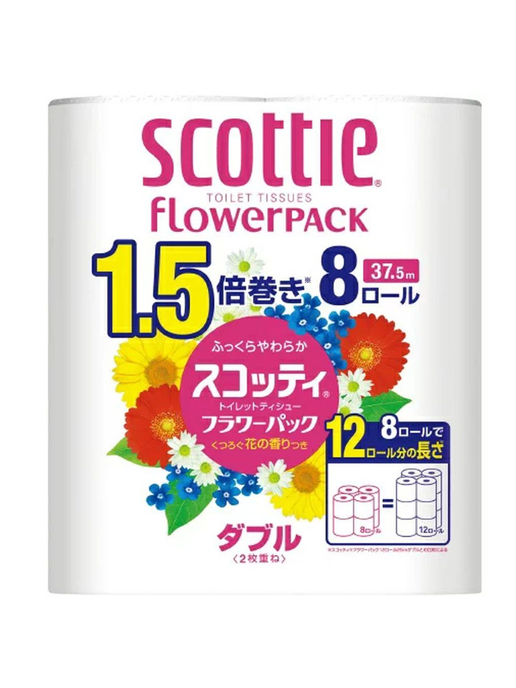 scottie / Мягкая туалетная бумага Crecia "Scottie Flower PACK 1.5" плотной намотки, двухслойная ...