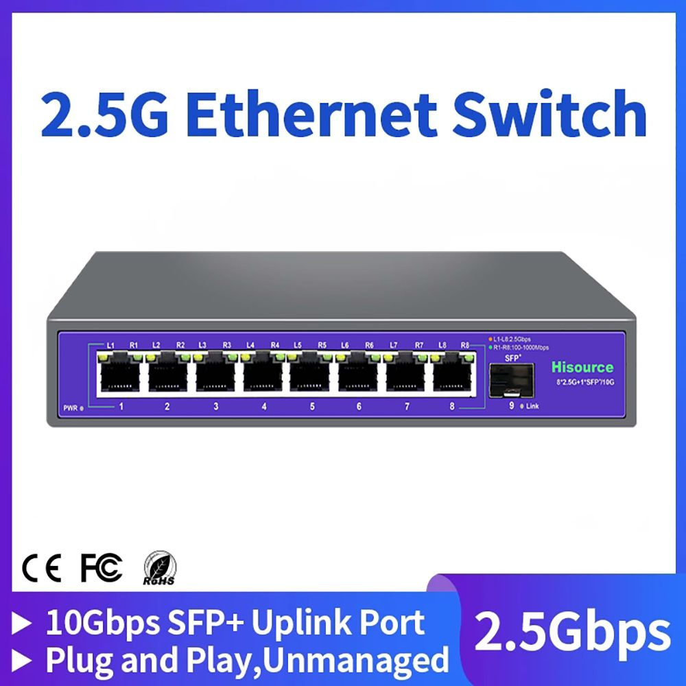 Коммутатор Коммутатор Ethernet 2.5GbE 8 портов 2.5GBASE-T 2500Mbps ...