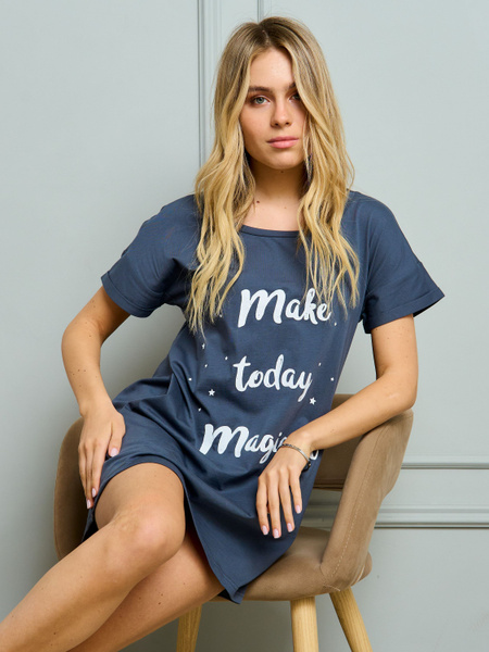 Ночная сорочка Женский ALEX TEXTILE Хлопок, размер 42 Надписи серый Короткий Армения Домашний ...