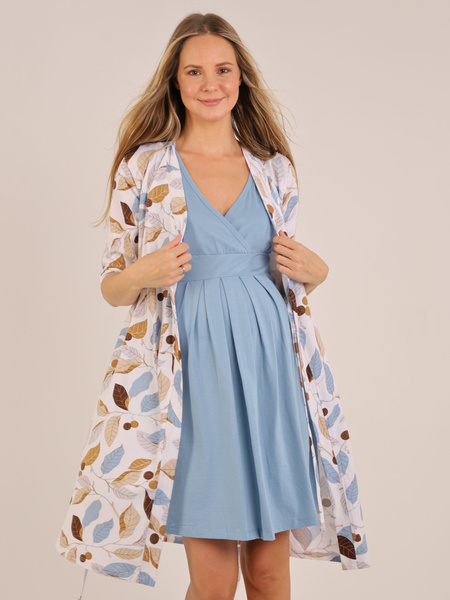 Комплект одежды Женский mamajane Домашний белый, голубой, размер 56 Хлопок, рост 158-176 Карманы ...