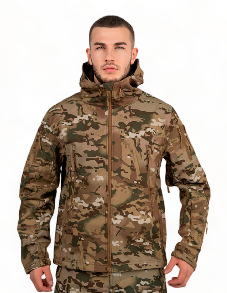 Куртка Мужской ESDY Капюшон хаки Softshell, размер 46 Длинный Демисезон Россия купить c ...