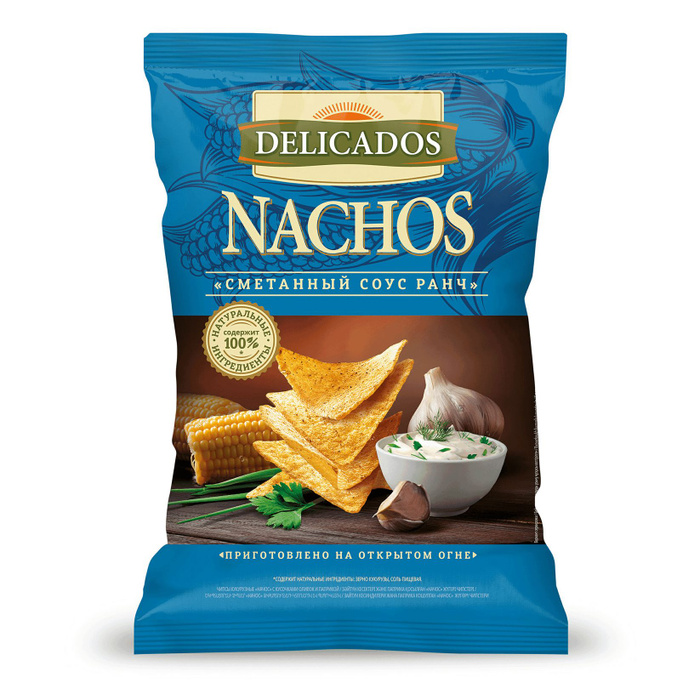Чипсы кукурузные Delicados Nachos со вкусом сметанного соуса Ранч 150 г ...