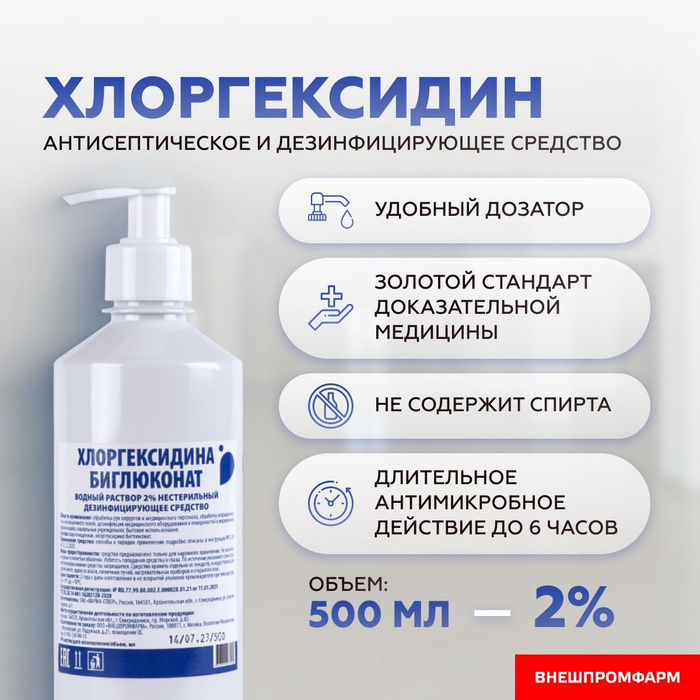 Хлоргексидин 2% раствор для дезинфекции, антисептик с дозатором ...