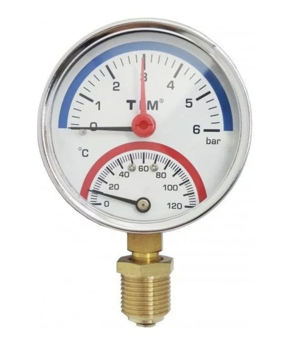 Термо-манометр радиального подключения 1/2" - 6 бар, 80 мм - купить по ...