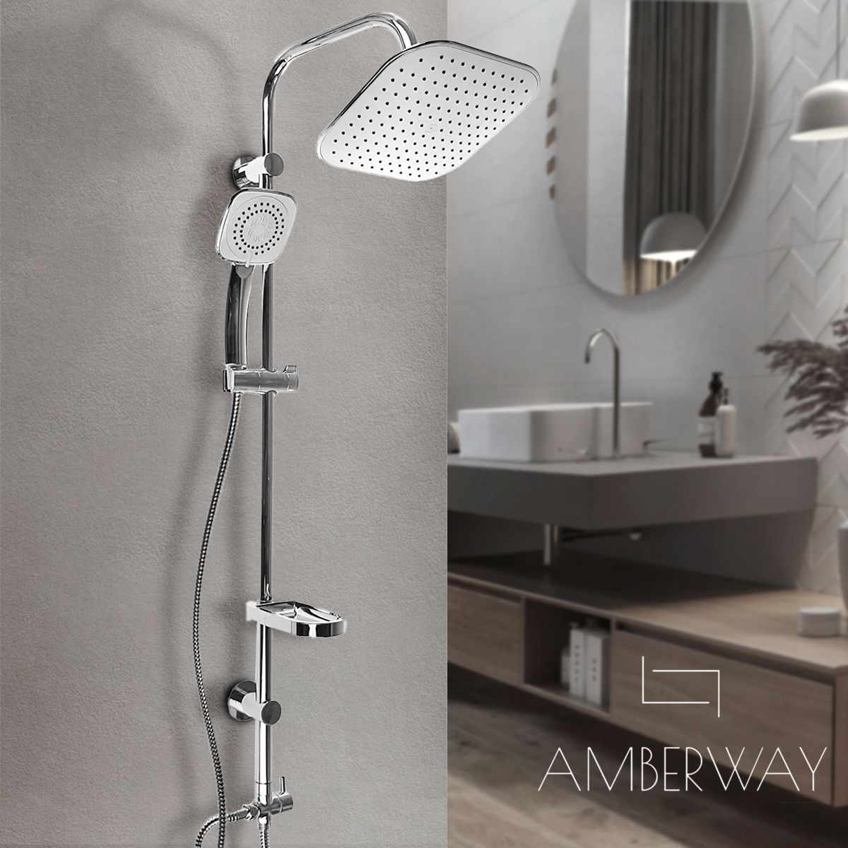 Душевая стойка с тропическим душем AMBERWAY Omega 103, гарнитур, система без смесителя купить на ...