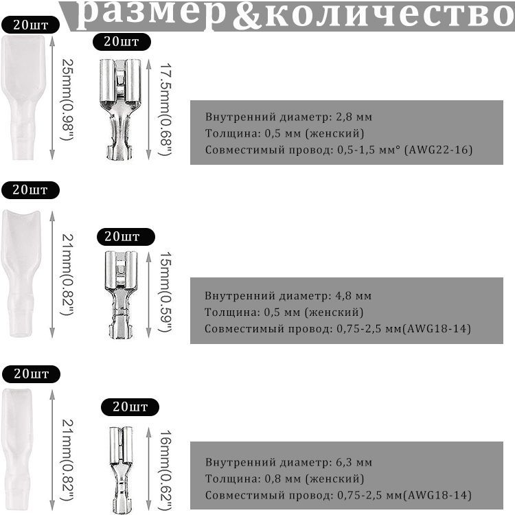 Клеммы обжимные для проводов / Колодка клеммная / Кабельный наконечник ...