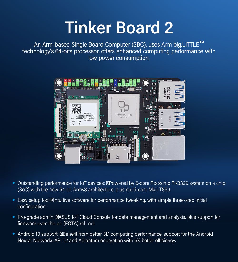 Микрокомпьютер youyeetoo Tech ASUS Tinker Board 2S ,16GB EMMC - купить ...