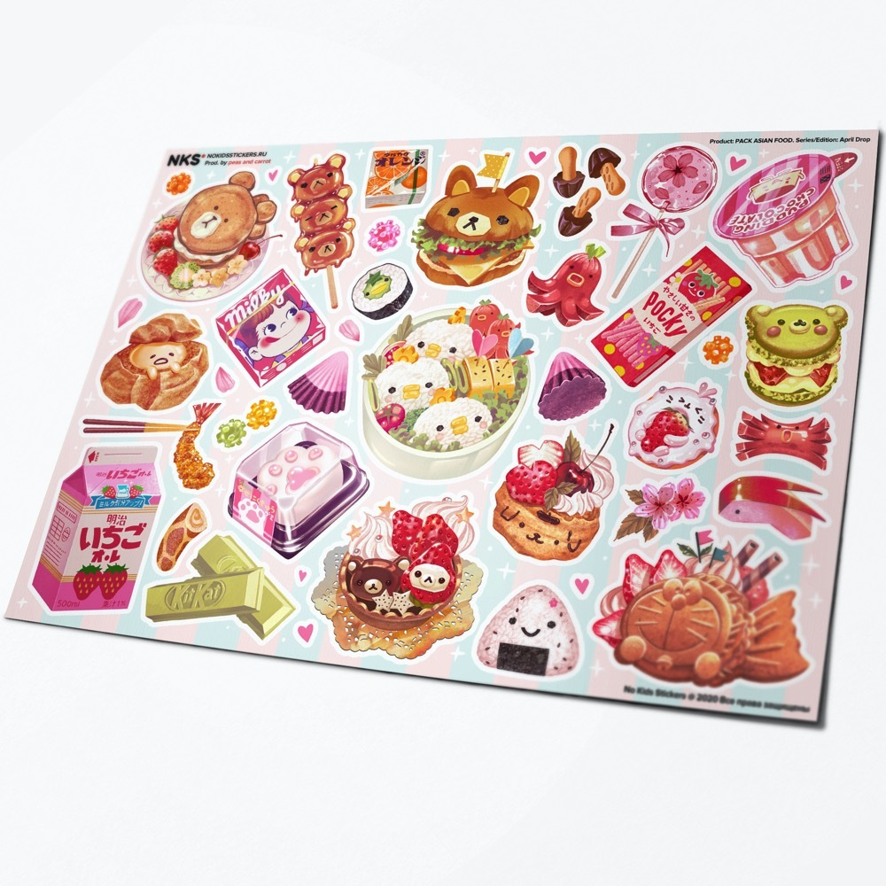 Набор наклеек А4 Pack Asian Food, виниловые стикеры, No Kids Stickers ...