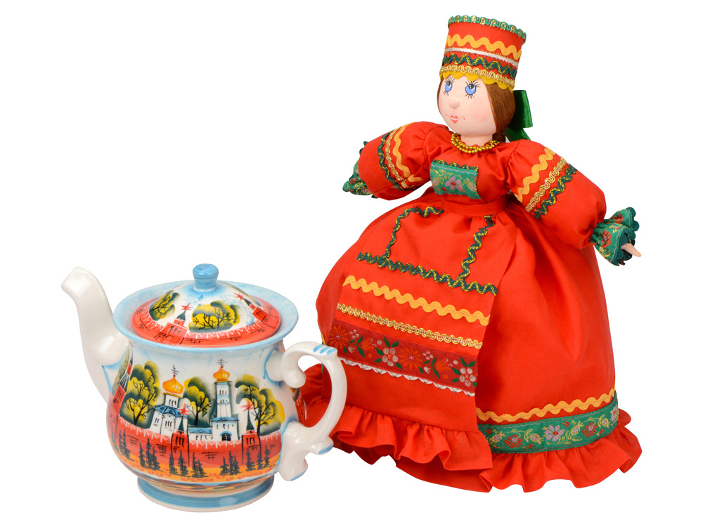Набор "Кремлевский": кукла на чайник, чайник заварной с росписью в ...