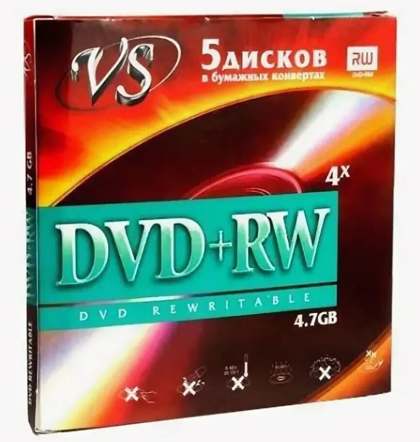 Диски VS DVD+RW 4.7 Gb 4x в конверте 5 штук купить на OZON по низкой ...