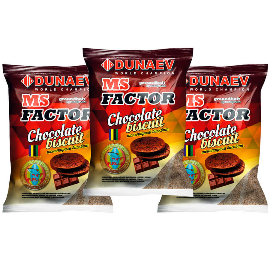 Прикормка для рыбалки 3x1кг Шоколадный бисквит Дунаев МС Фактор / Прикормка натуральная Дунаев ...