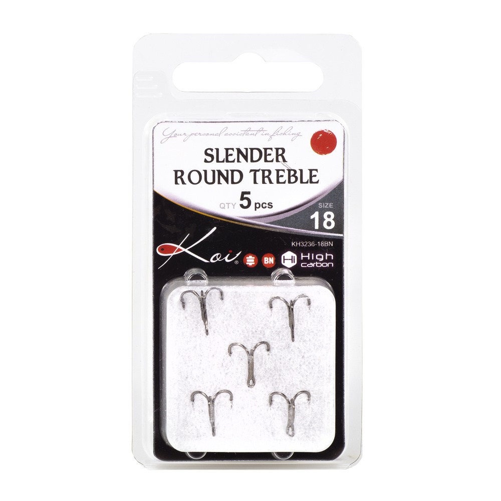 Крючки тройники для рыбалки 5шт KOI Slender Round Treble №18, цвет ...