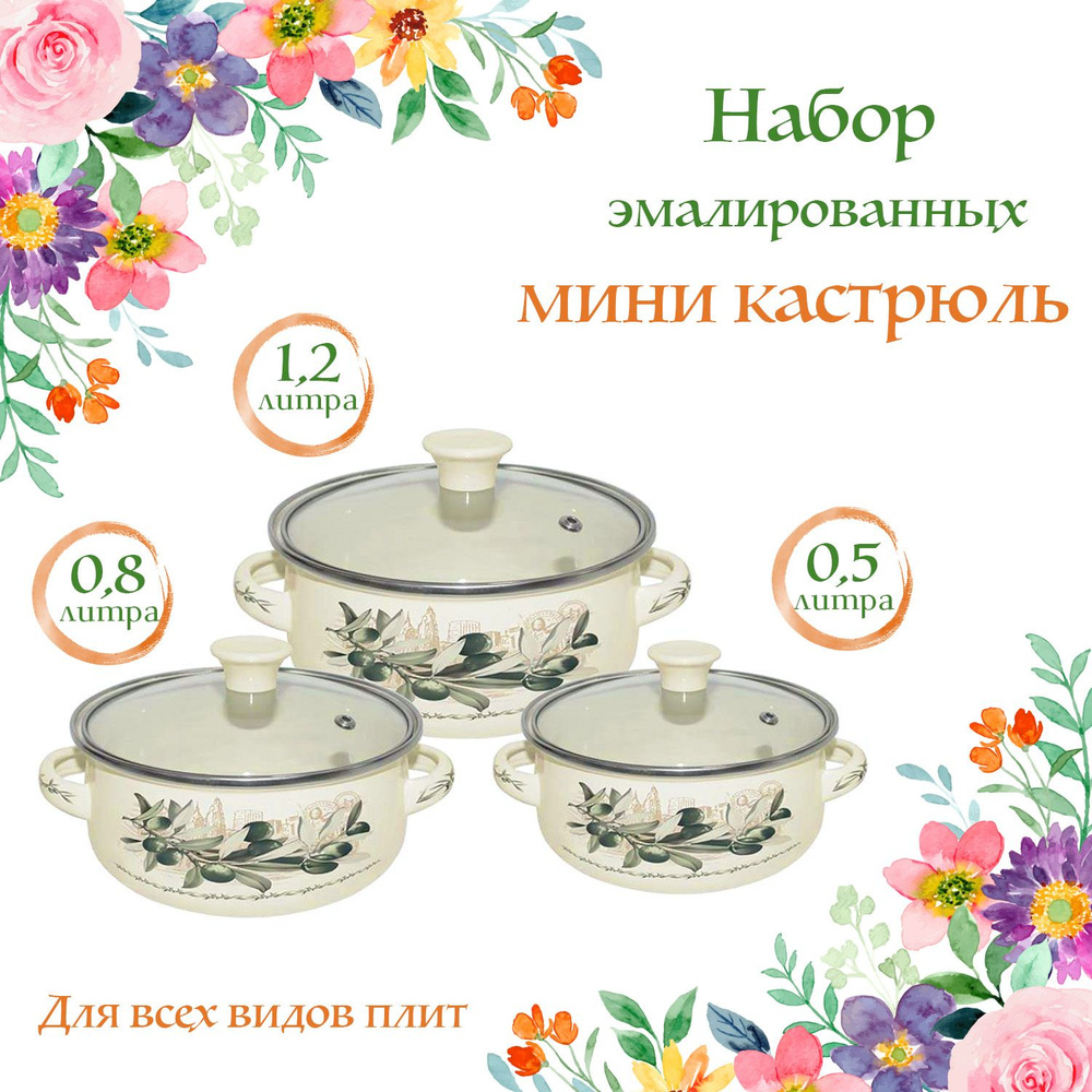 Набор эмалированных мини-кастрюль Zeidan 3 кастрюли с крышками, эмаль ...