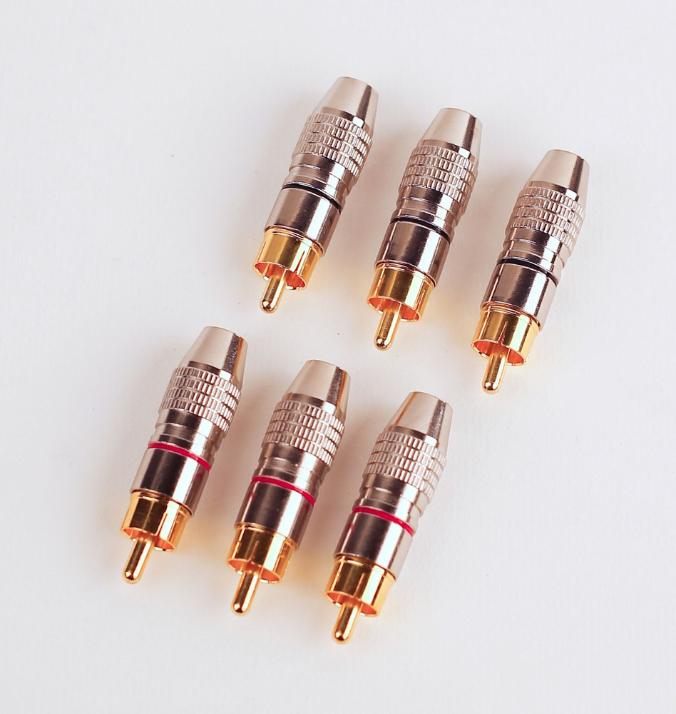 Разъем RCA(тюльпан) штекер "Оса" металл GOLD, комплект 6 шт - купить с ...
