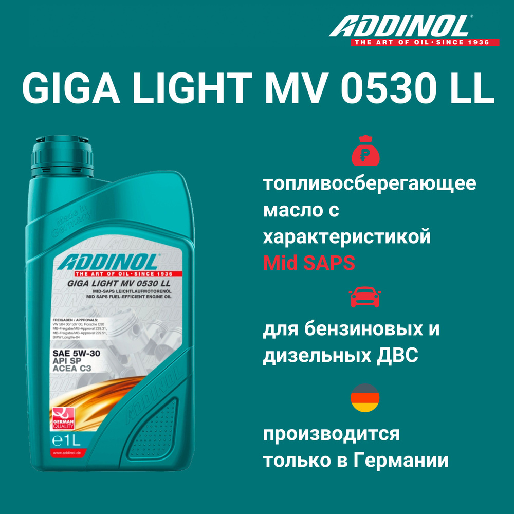 Масло моторное ADDINOL 5W-30 Синтетическое - купить в интернет-магазине OZON (570411376)