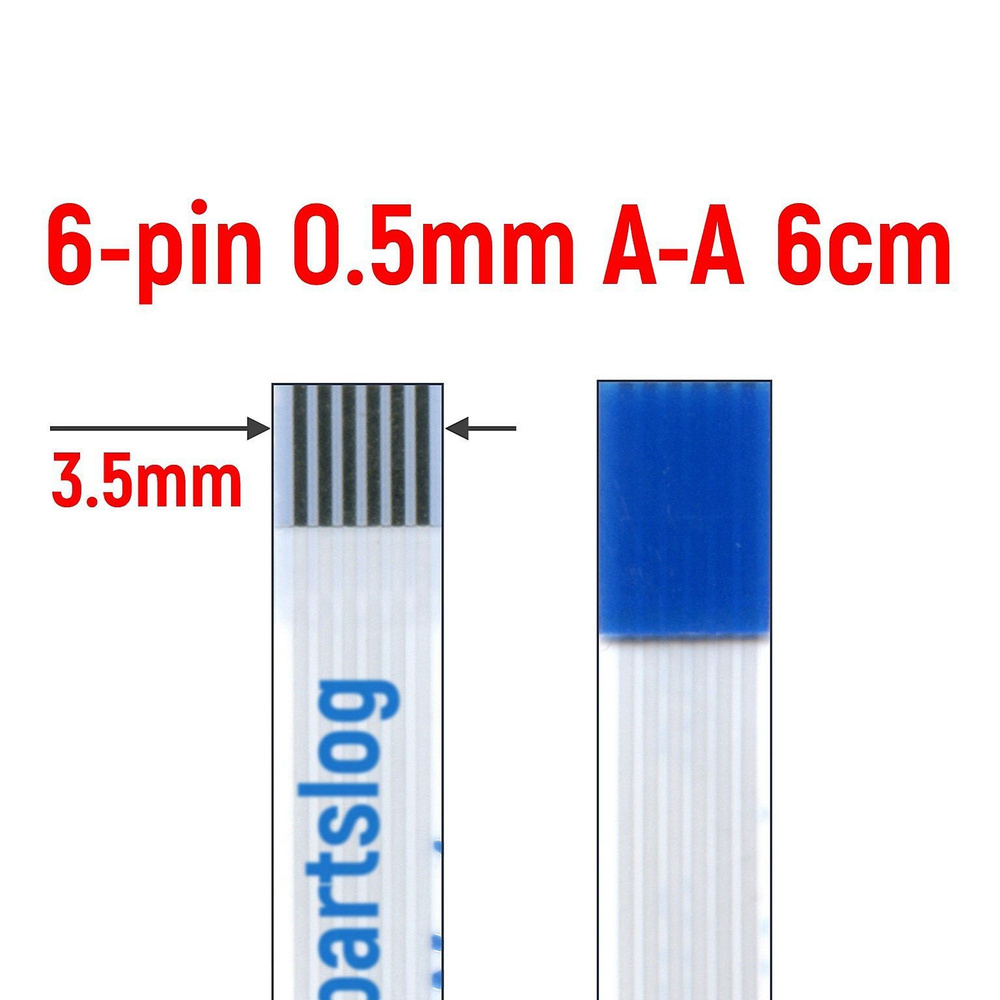 FFC Шлейф 6-pin Шаг 0.5mm Длина 6cm Прямой A-A AWM 20624 80C 60V VW-1 ...