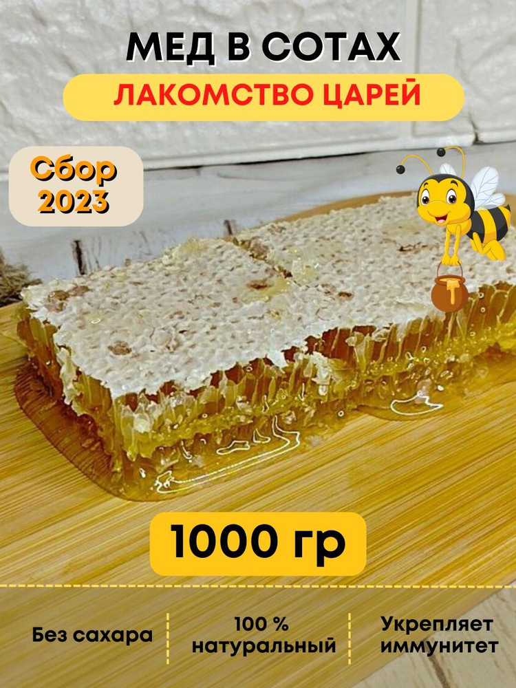 Липовый мед в сотах СБОР 2023, Шиндориков Мёд, 1000 гр, без сахара ...