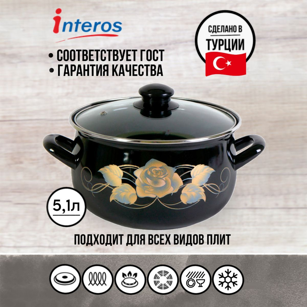 Кастрюля Interos, Нержавеющая сталь, Эмалированная сталь, 5,1 л - купить по выгодной цене в ...