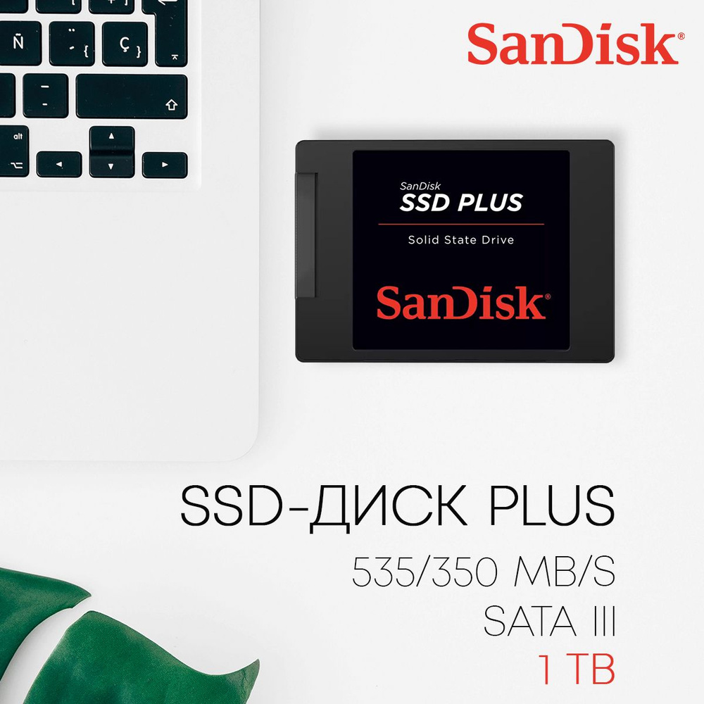 1 ТБ Внутренний SSD-диск SanDisk SSD Plus SATA III (SDSSDA-1T00 ...