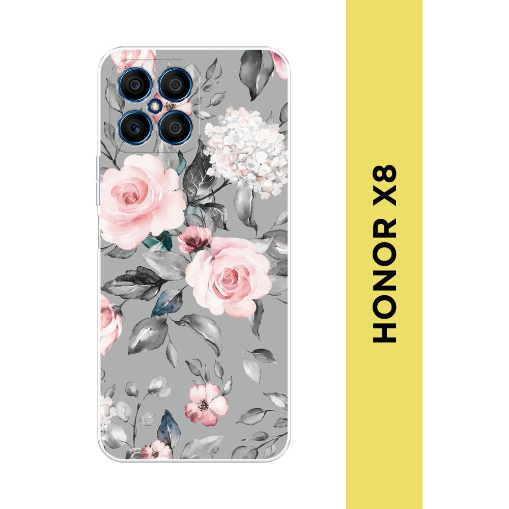 Силиконовый чехол на Honor X8 / Хонор Х8 "Розы на сером" - купить с ...