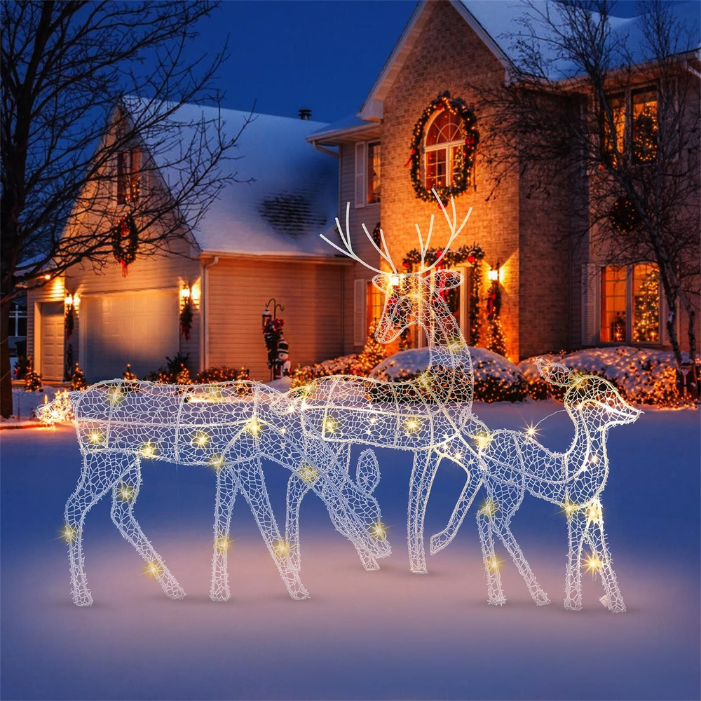 Уличные металлические светящиеся рождественские олени, семейство из ...
